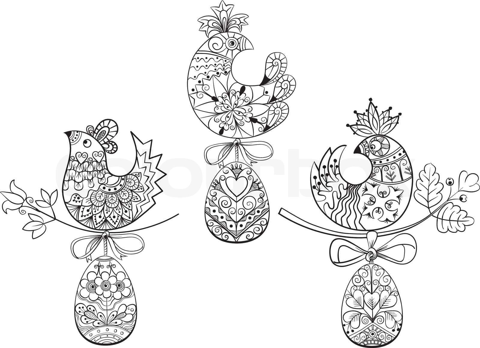 Coloring pages with symbols of Easter chick egg | Stock vector | Colourbox