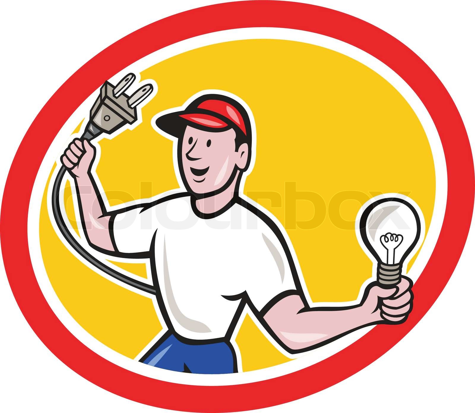 Electrician Holding Electric Plug and Bulb Cartoon | Stock vector ...