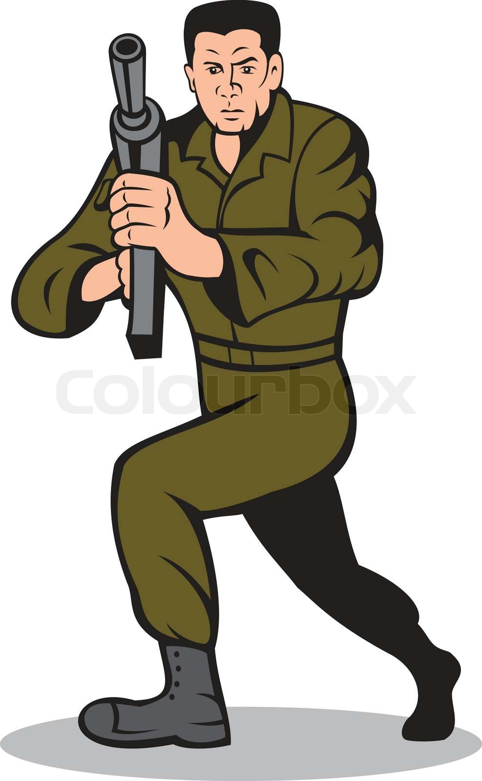 Soldier Aiming Sub-Machine Gun Cartoon | Stock vector | Colourbox