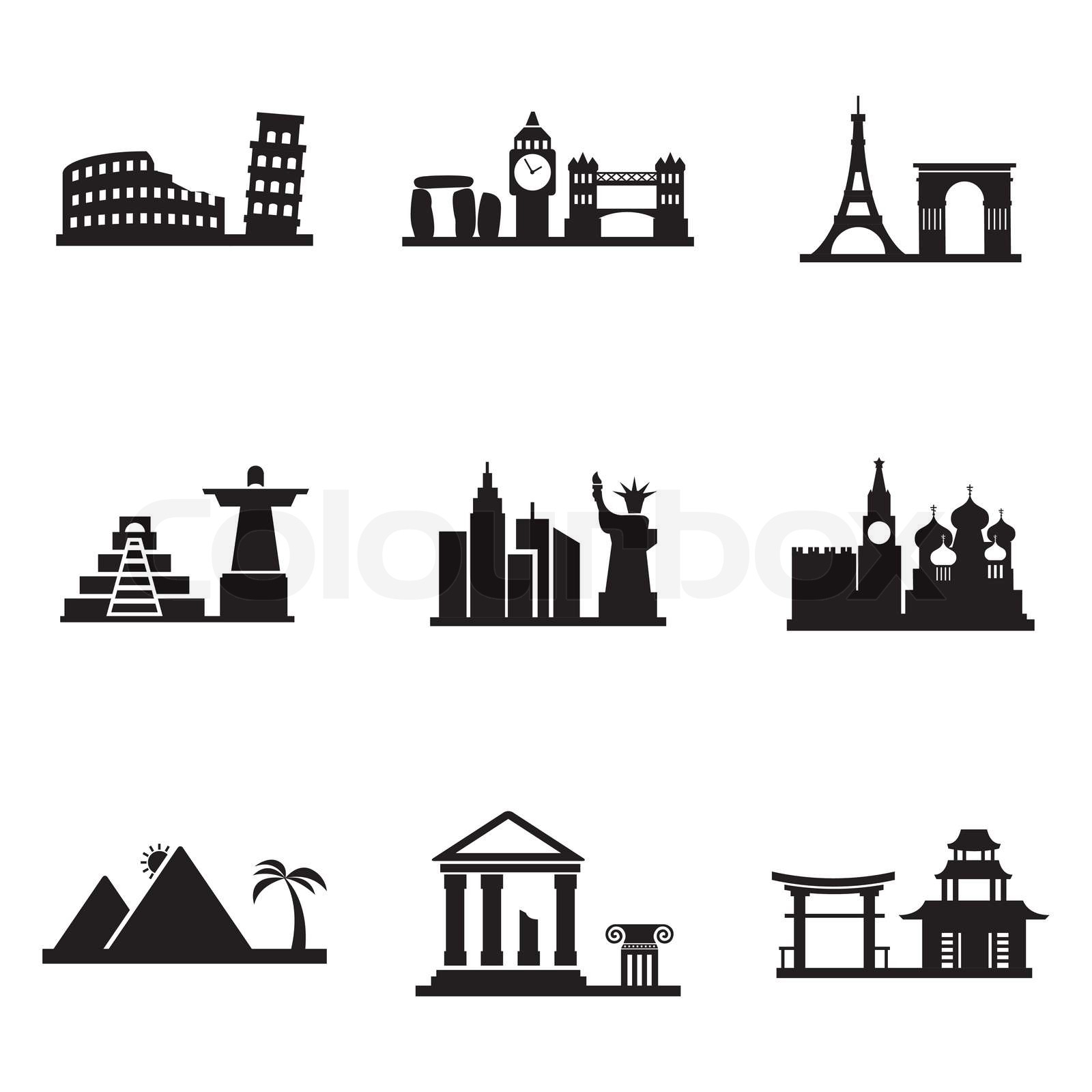 Vector black landmarks icons set | Stock vector | Colourbox