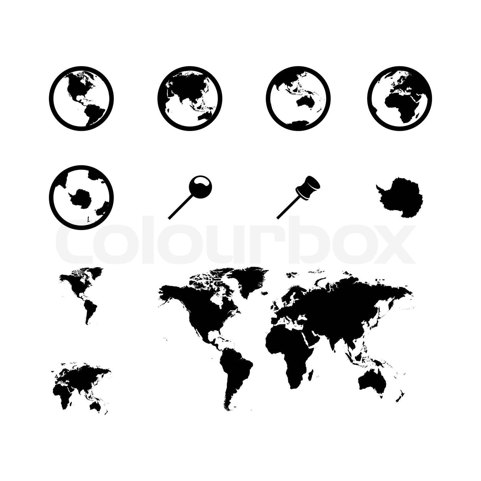 Vector black world map icons set | Stock vector | Colourbox