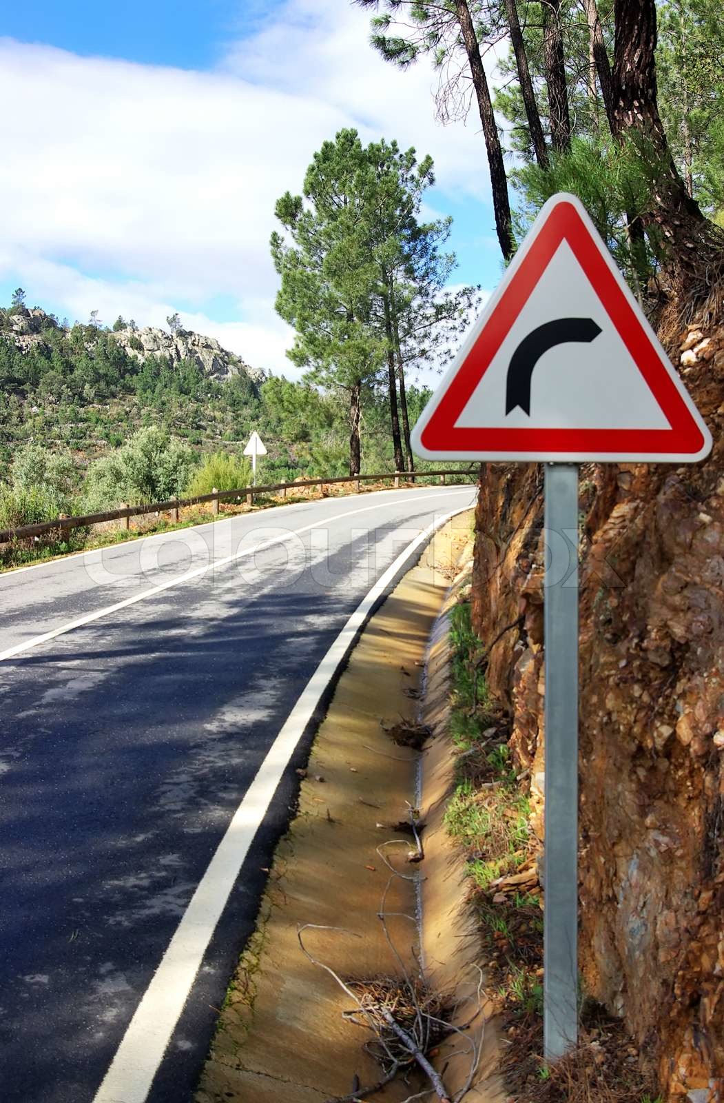 "Road Sign warn Drivers for Dangerous Curve" | Stock image | Colourbox