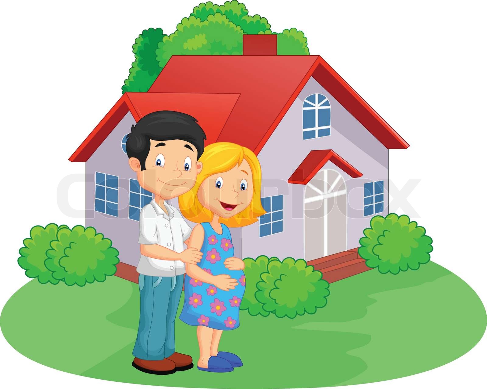 "junges Paar Cartoon vor ihrem Haus" | Stock-Vektor | Colourbox