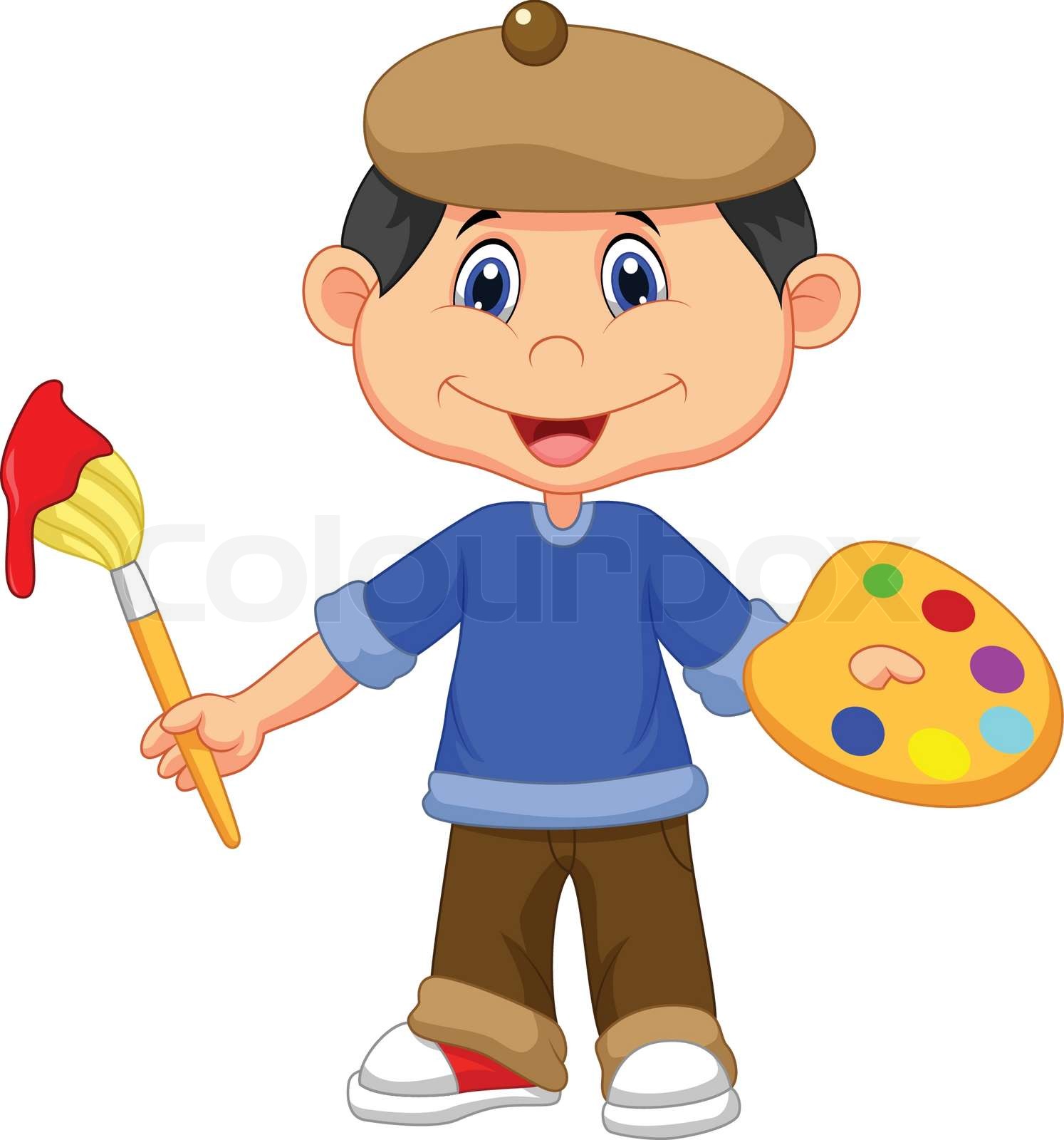 "Little boy cartoon is painting with paintbrush" | Stock vector | Colourbox