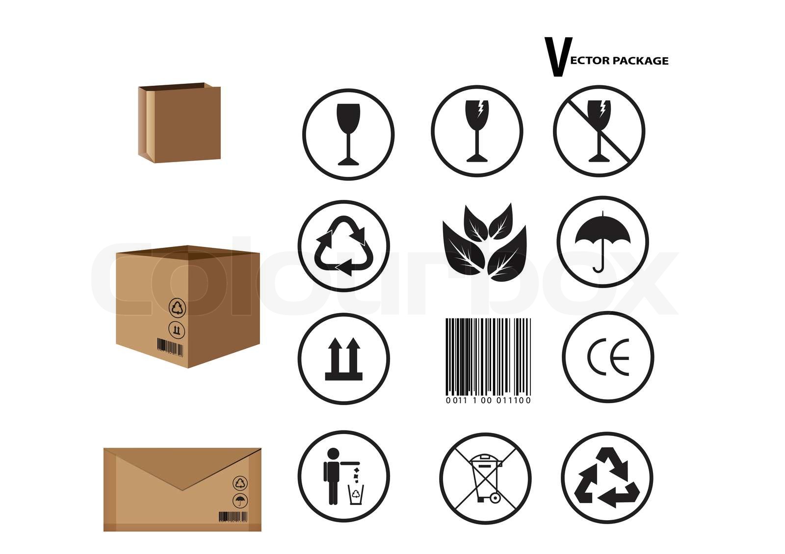 card board package and set of packing symbols | Stock vector | Colourbox