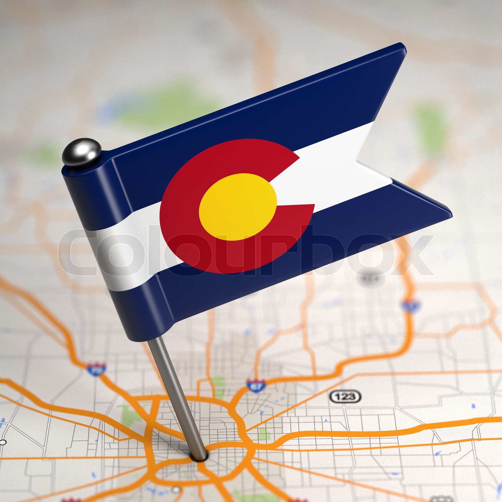 Colorado Small Flag on a Map Background. | Stock image | Colourbox