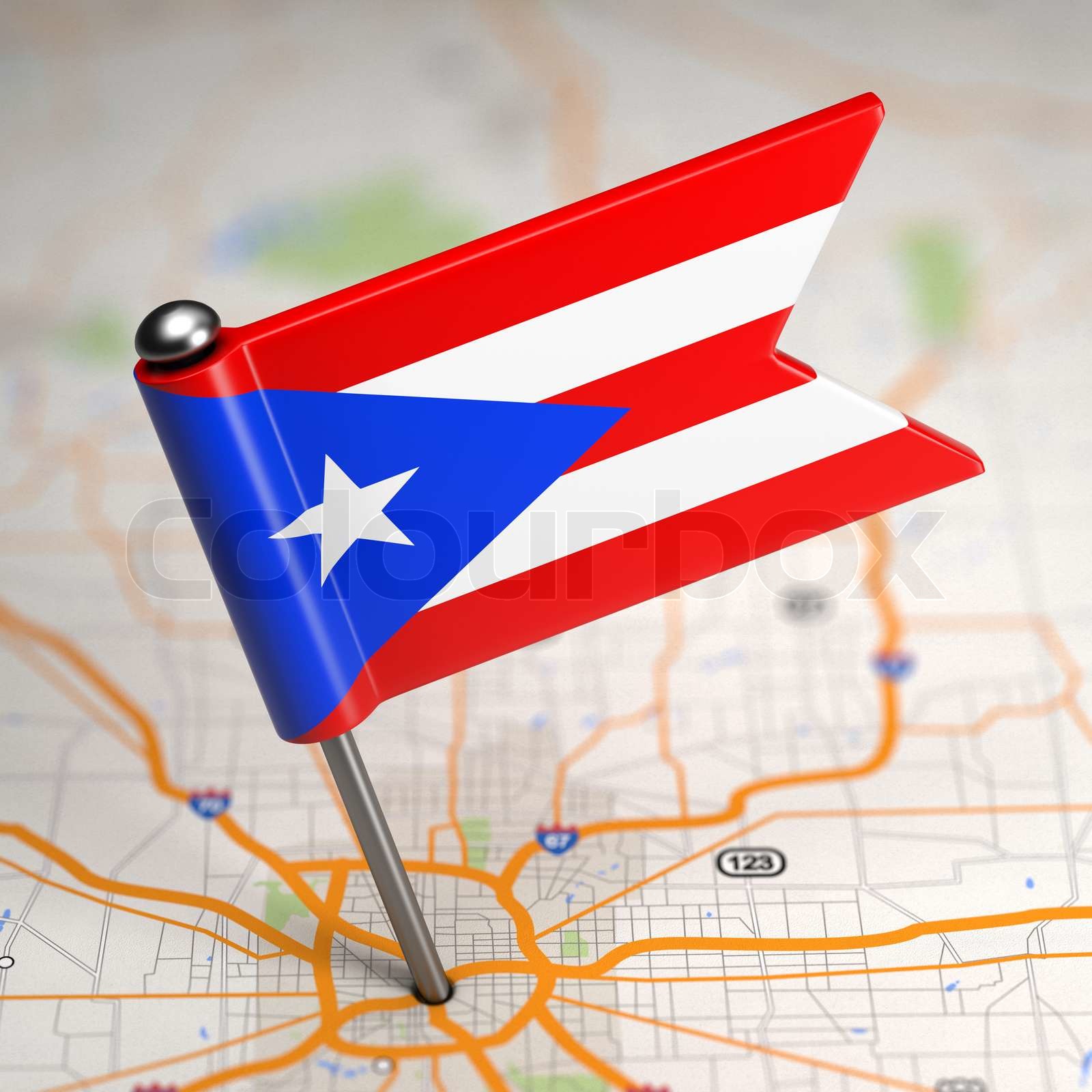 Puerto Rico Small Flag on a Map Background. | Stock image | Colourbox