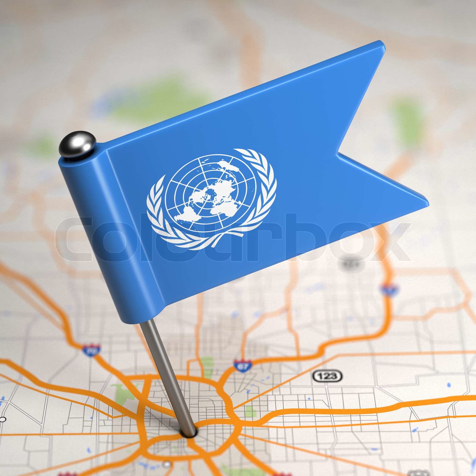 United Nations Small Flag on a Map Background. | Stock image | Colourbox