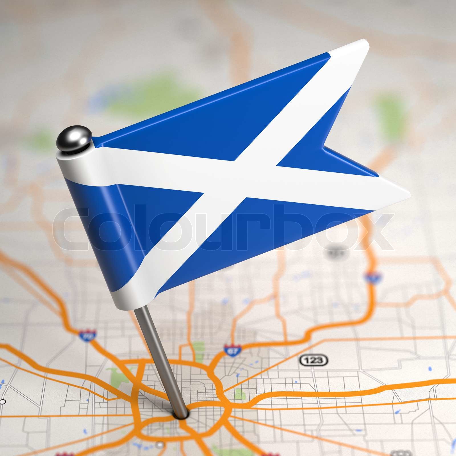 Scotland Small Flag on a Map Background. | Stock image | Colourbox