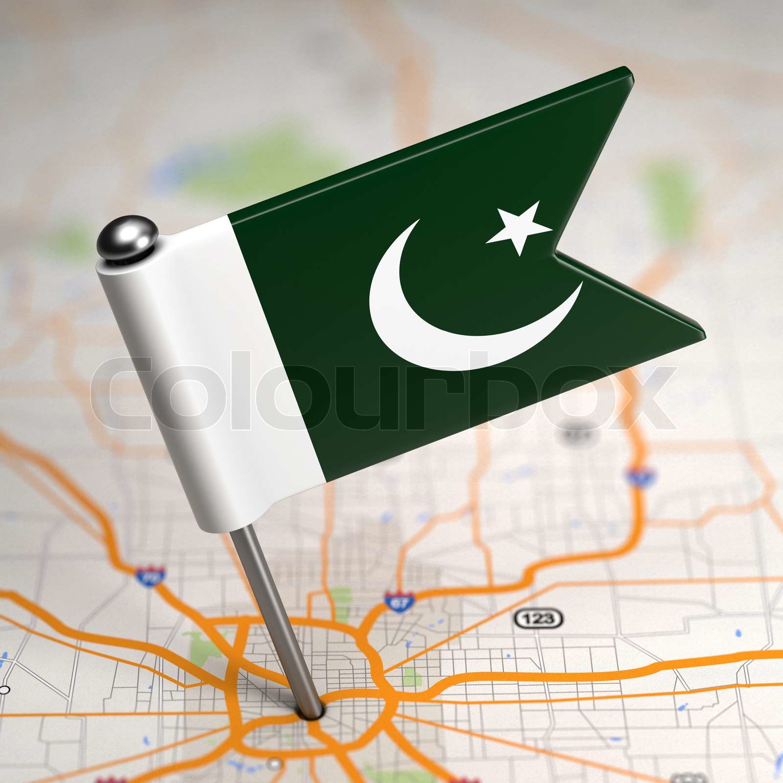Pakistan - Small Flag on a Map Background. | Stock image | Colourbox