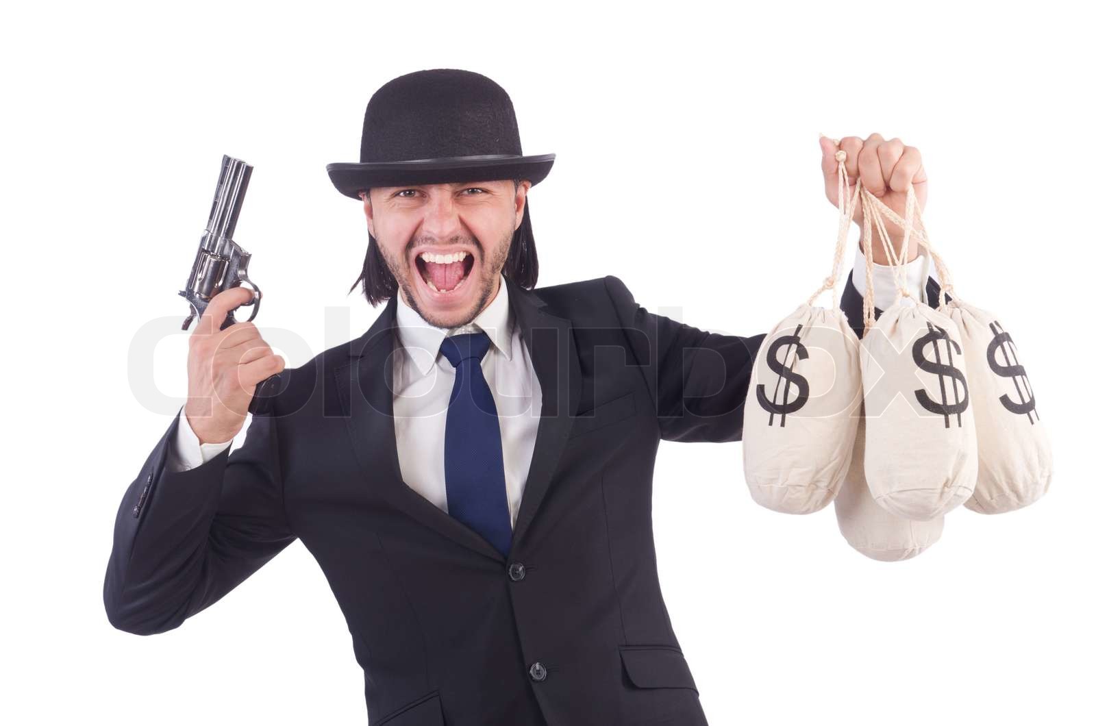 Businessman criminal with sacks of money | Stock image | Colourbox