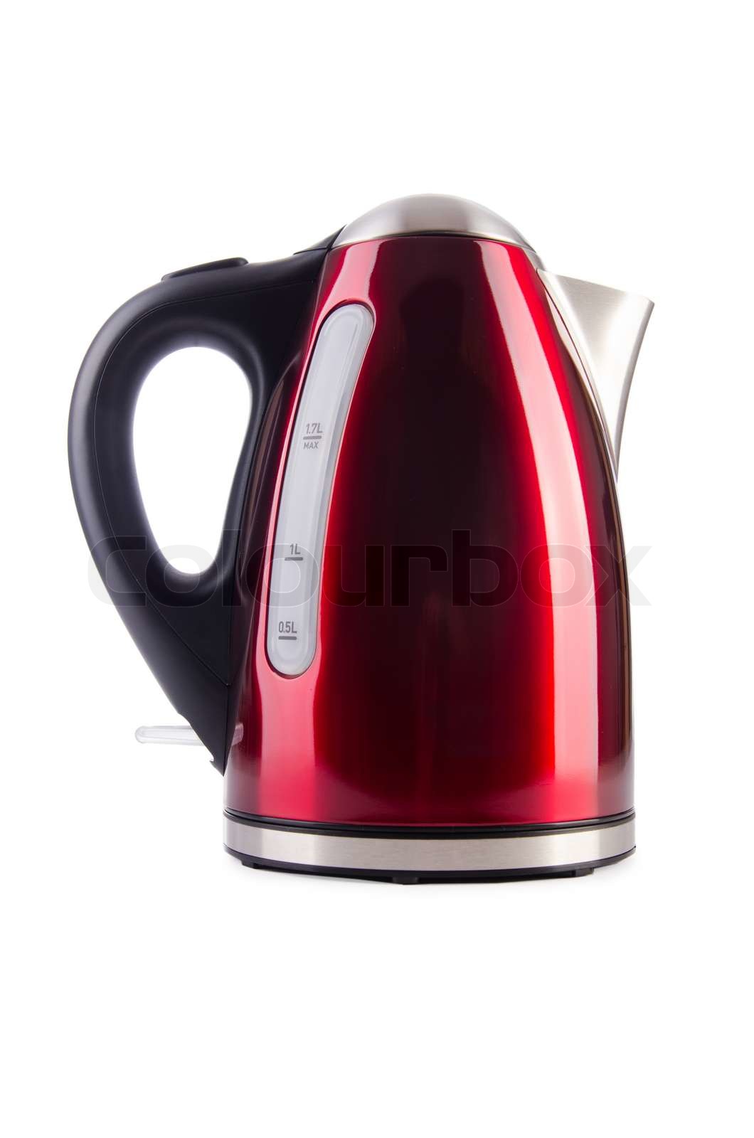 Red electric kettle isolated on white | Stock image | Colourbox