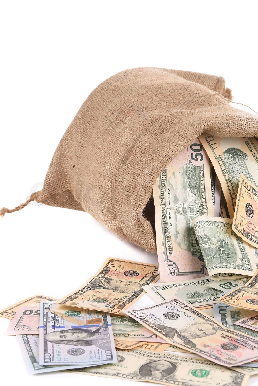 volle Sack mit Dollarnoten. | Stock Bild | Colourbox