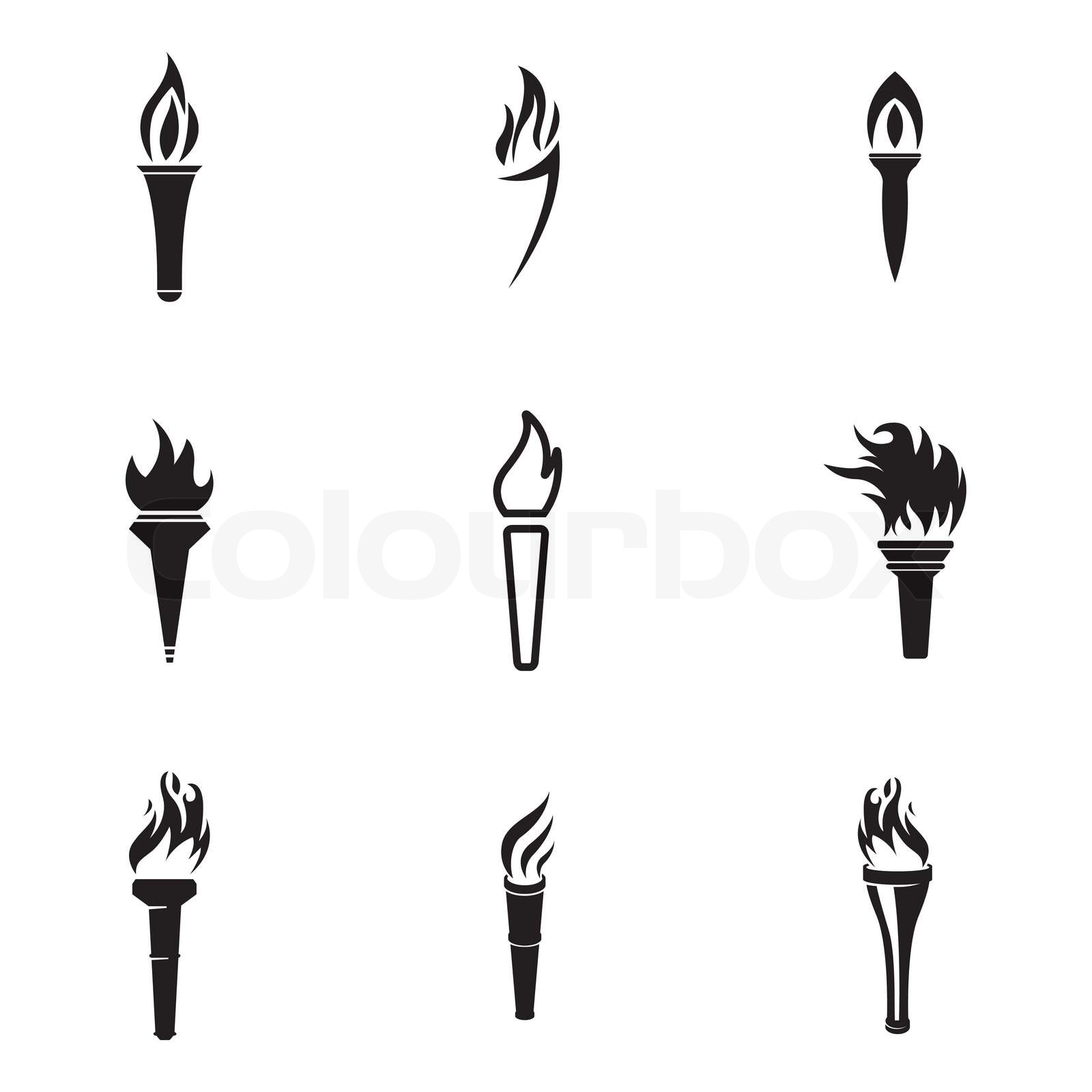 Vector black torch icons set | Stock vector | Colourbox