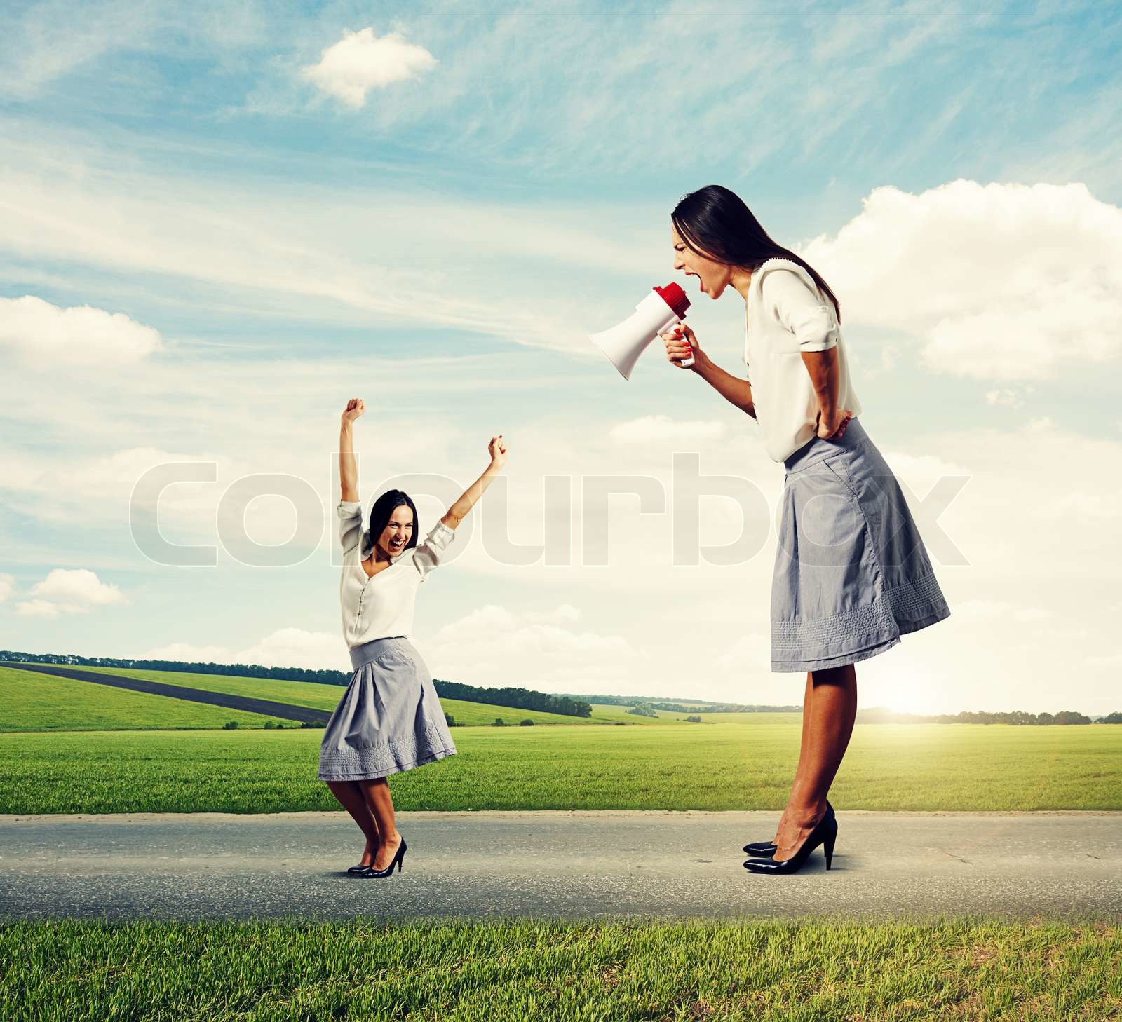 angry woman and dancing woman | Stock image | Colourbox