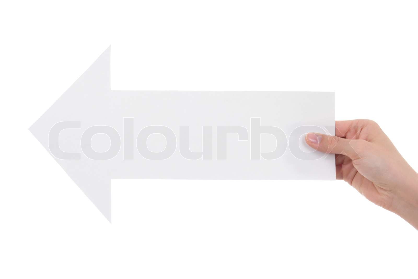 Frau Hand mit Pfeil links isoliert auf weiss | Stock Bild | Colourbox