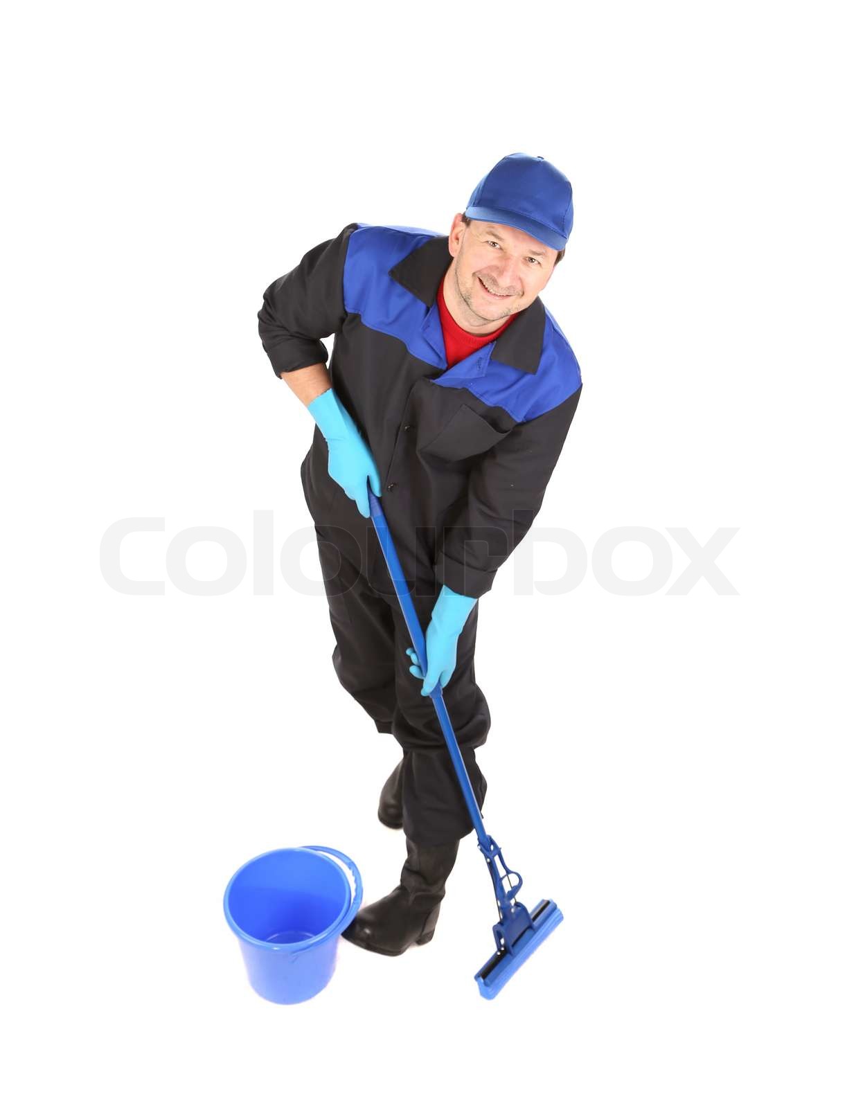 Man with bucket and mop. | Stock image | Colourbox