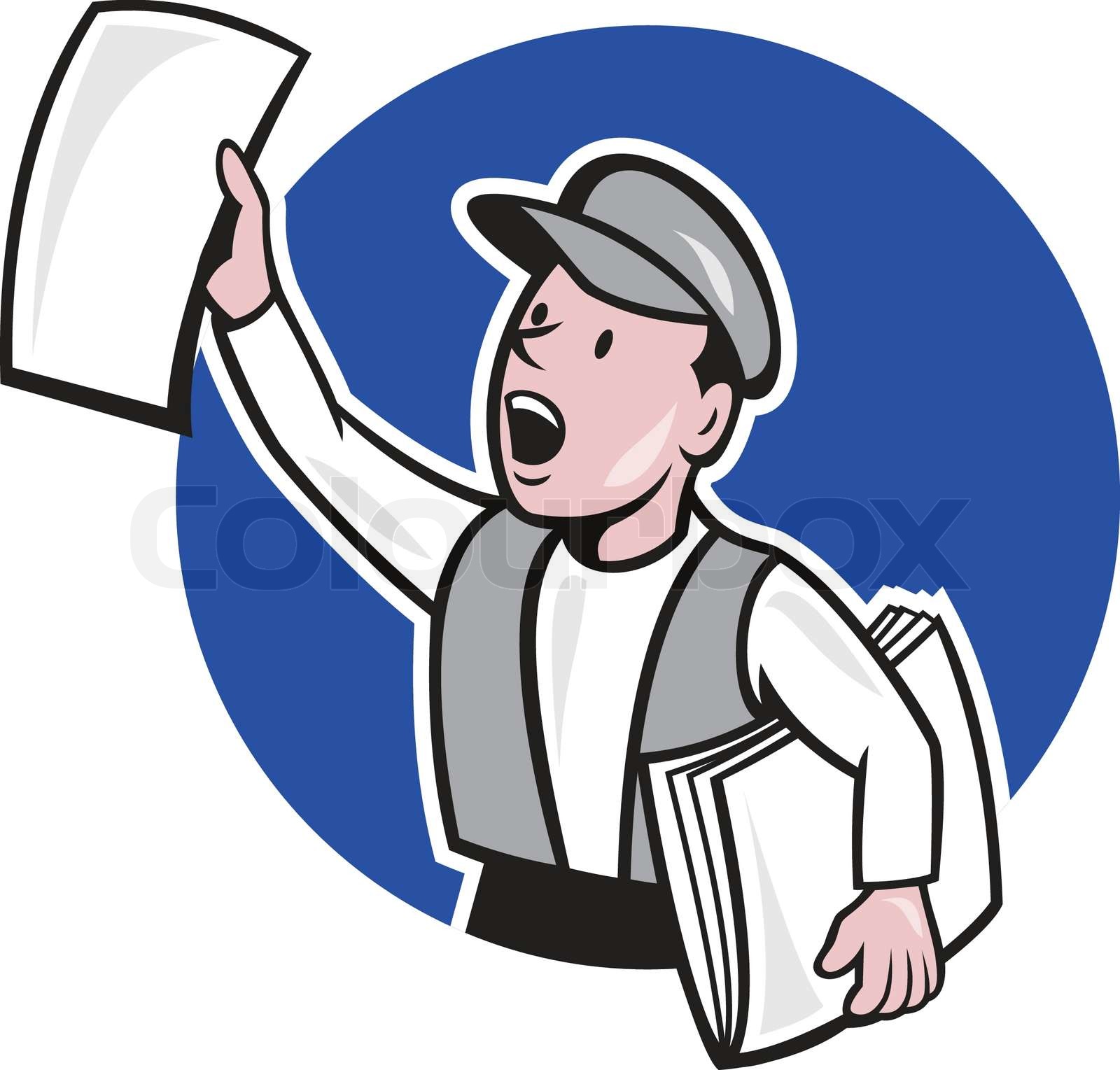 Newsboy Selling Newspaper Circle Cartoon | Stock vector | Colourbox