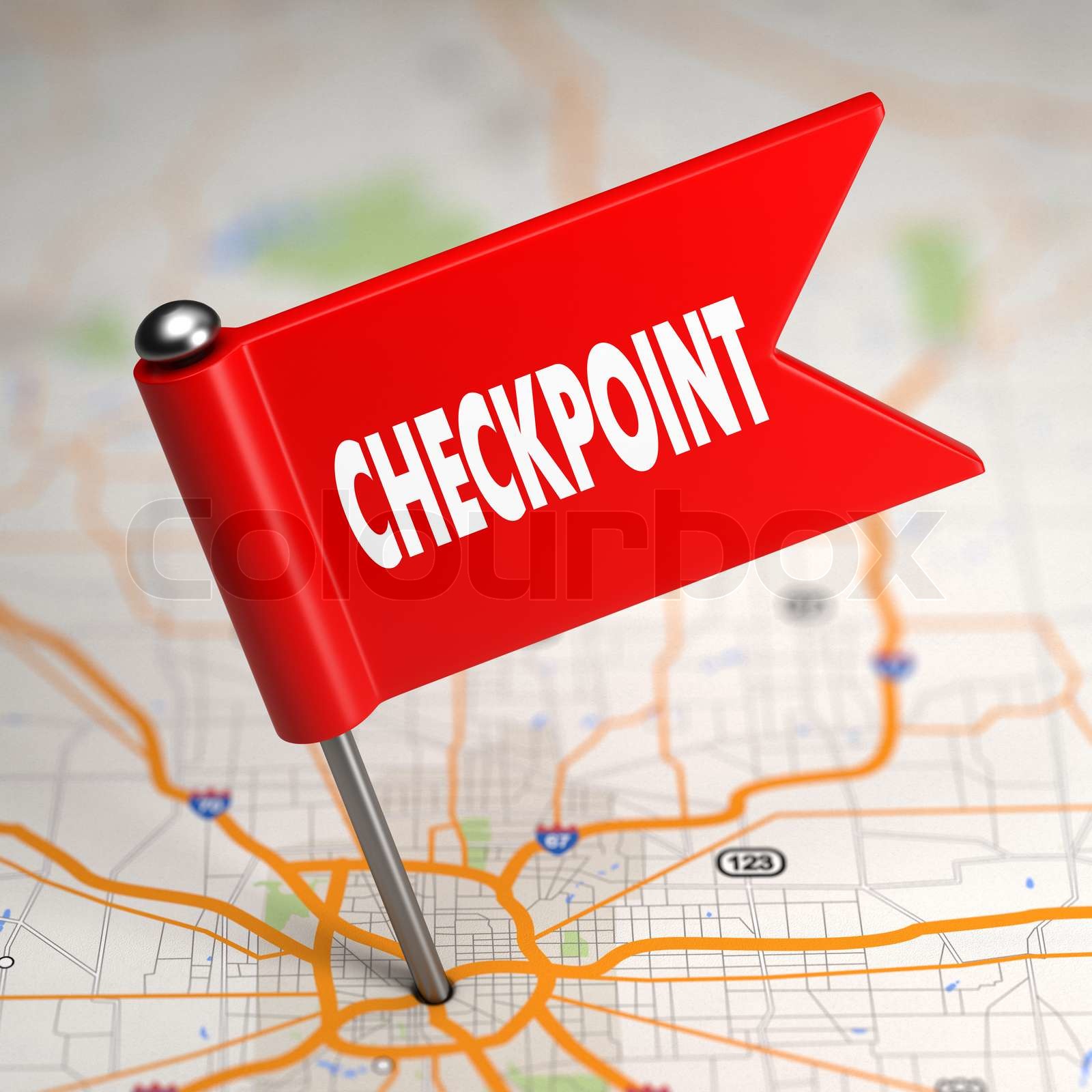 Checkpoint - Small Flag on a Map Background. | Stock image | Colourbox