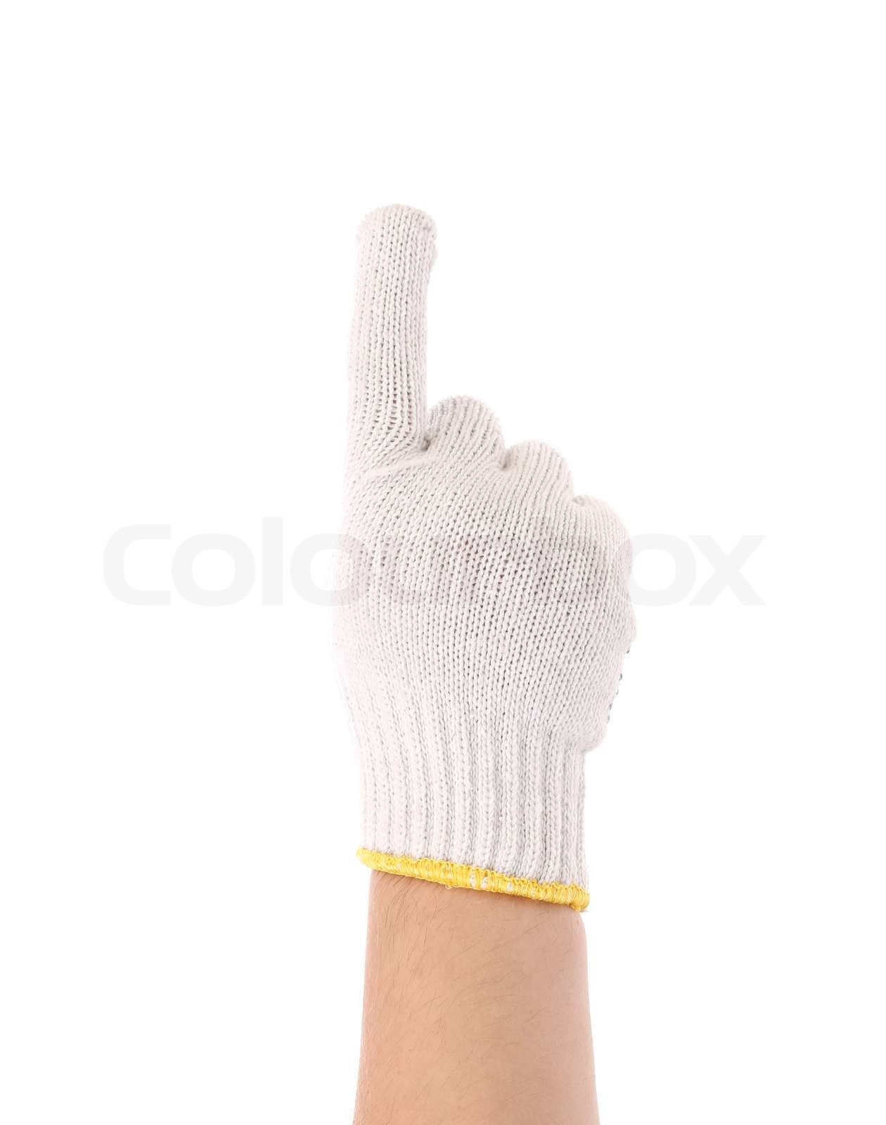 Pointing finger in white glove. | Stock image | Colourbox