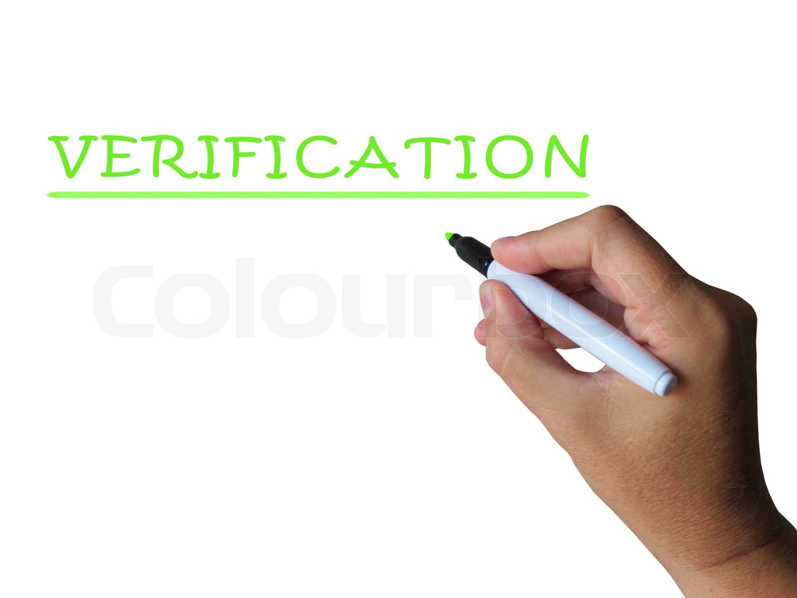 Verification Word Shows Evidence Authentication And Proof | Stock image ...