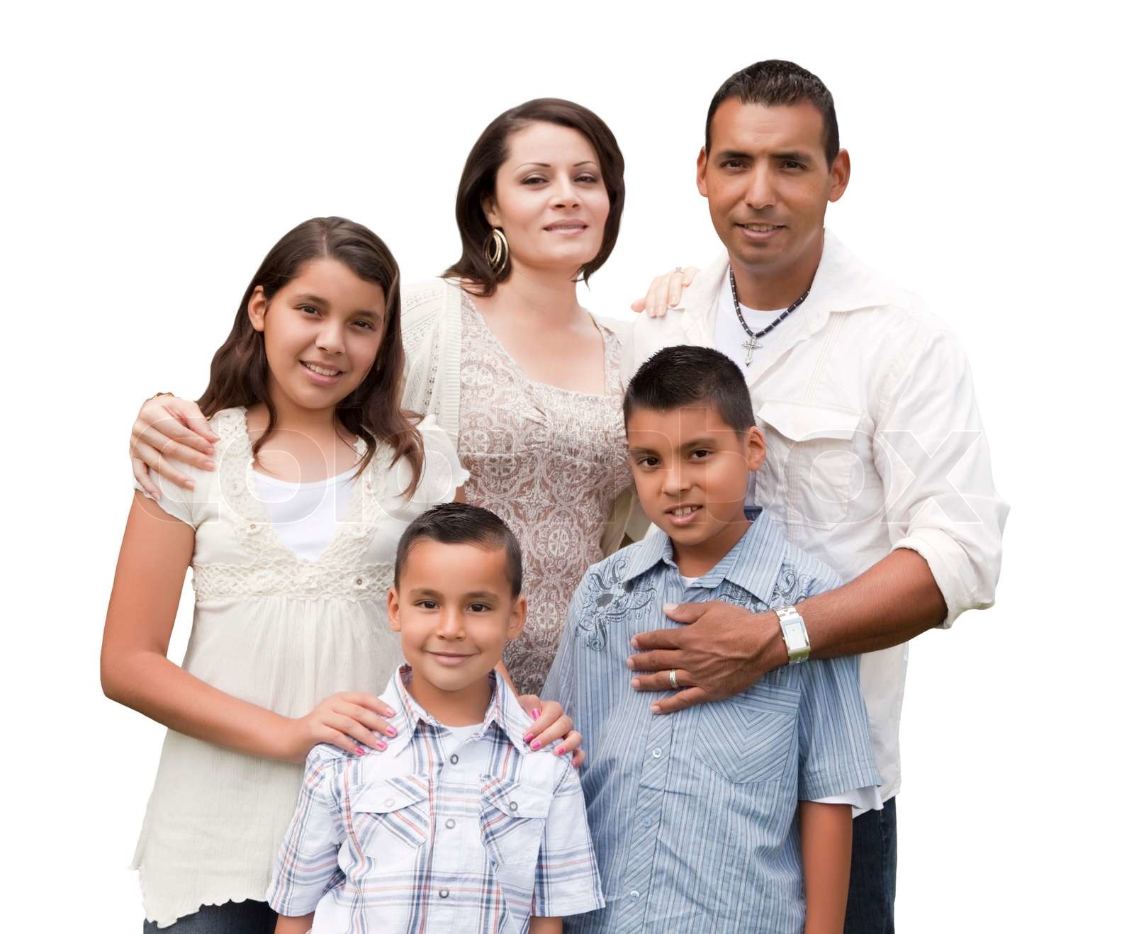 Happy Attractive Hispanic Family Portrait on White | Stock image ...