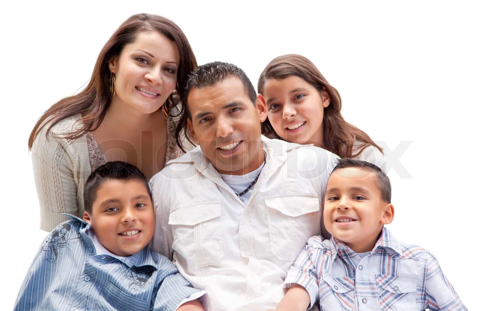 Happy Attractive Hispanic Family Portrait on White | Stock image ...