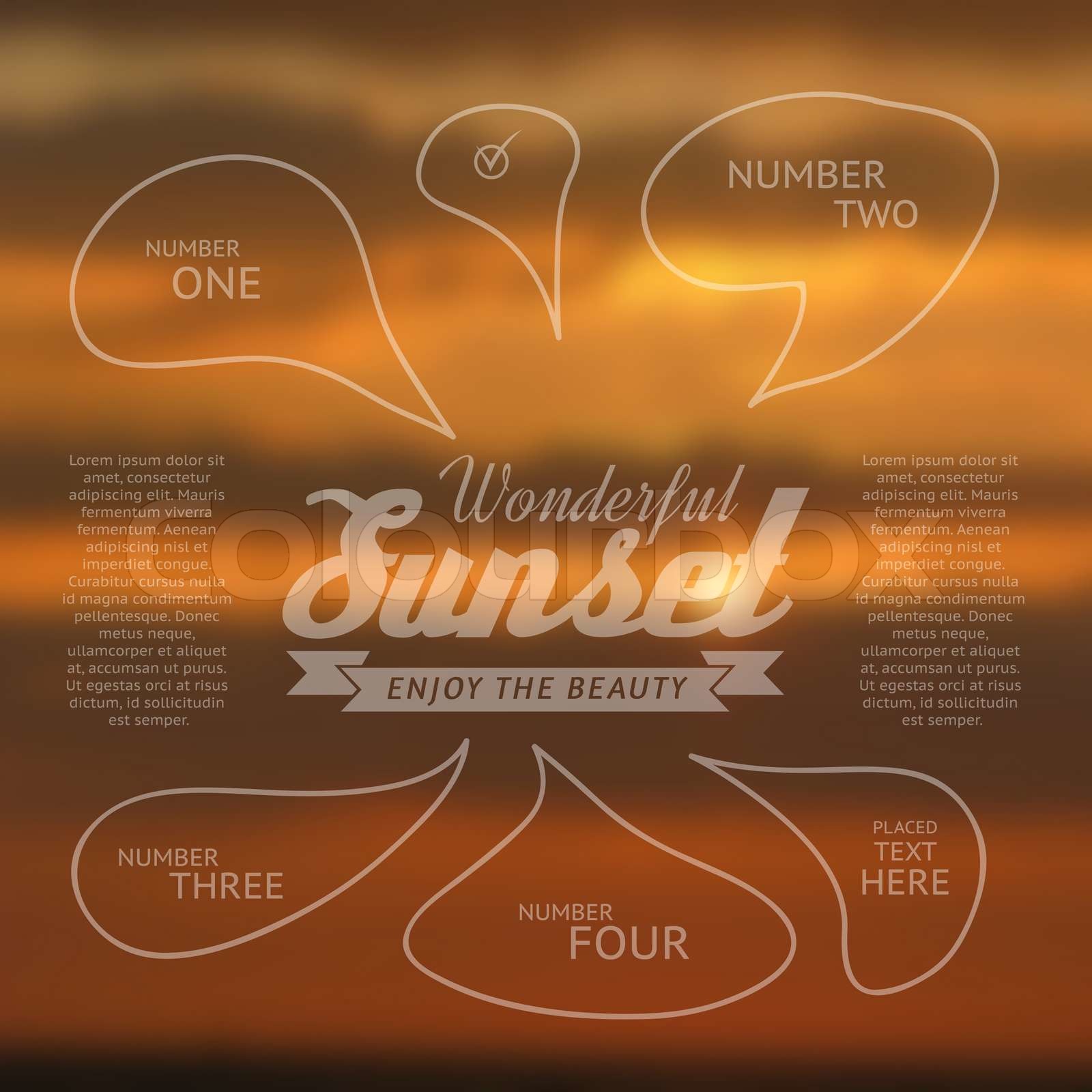 Wonderful sunset text lettering and infographics. | Stock image | Colourbox
