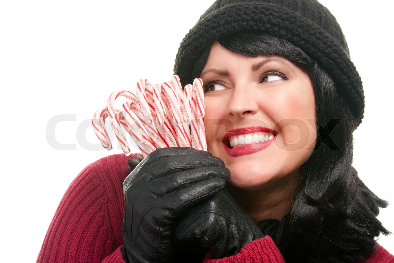 Pretty Woman Holding Candy Canes | Stock image | Colourbox