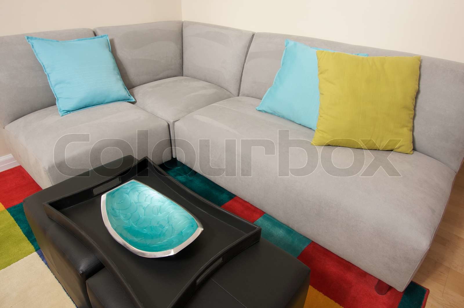 Grey Suede Couch Corner Area | Stock image | Colourbox