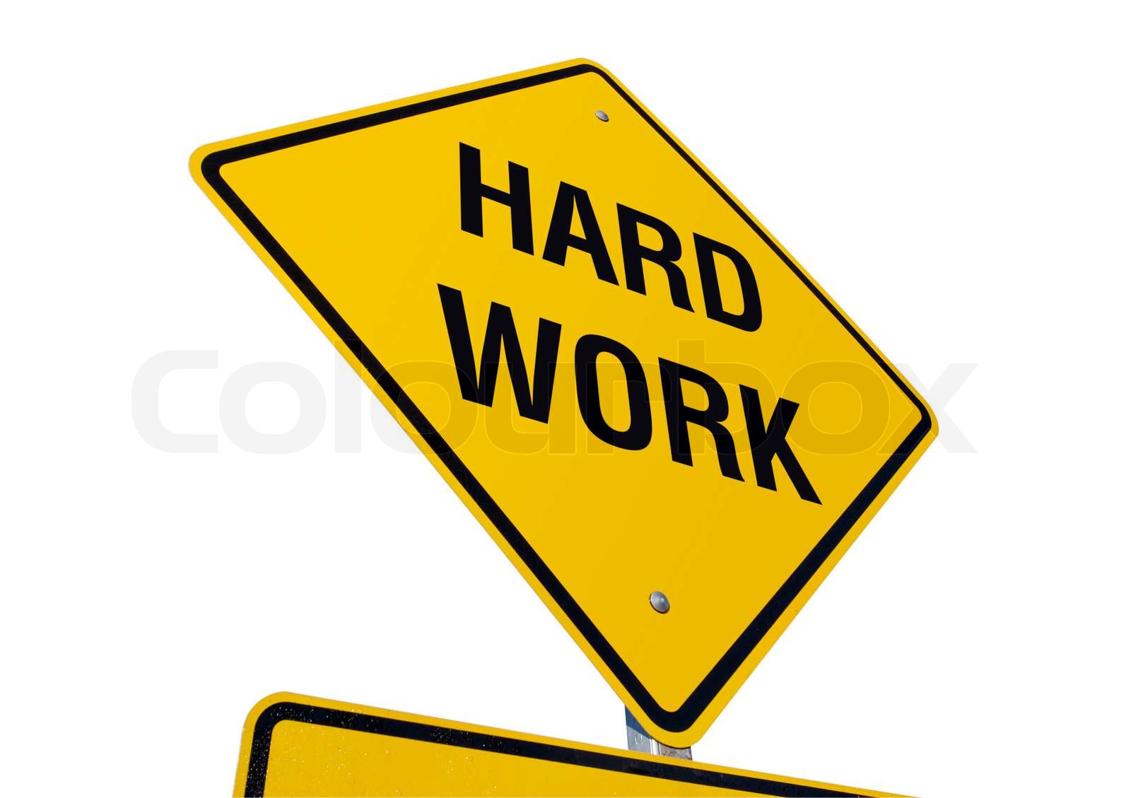 Yellow Hard Work Road Sign Isolated on White | Stock image | Colourbox