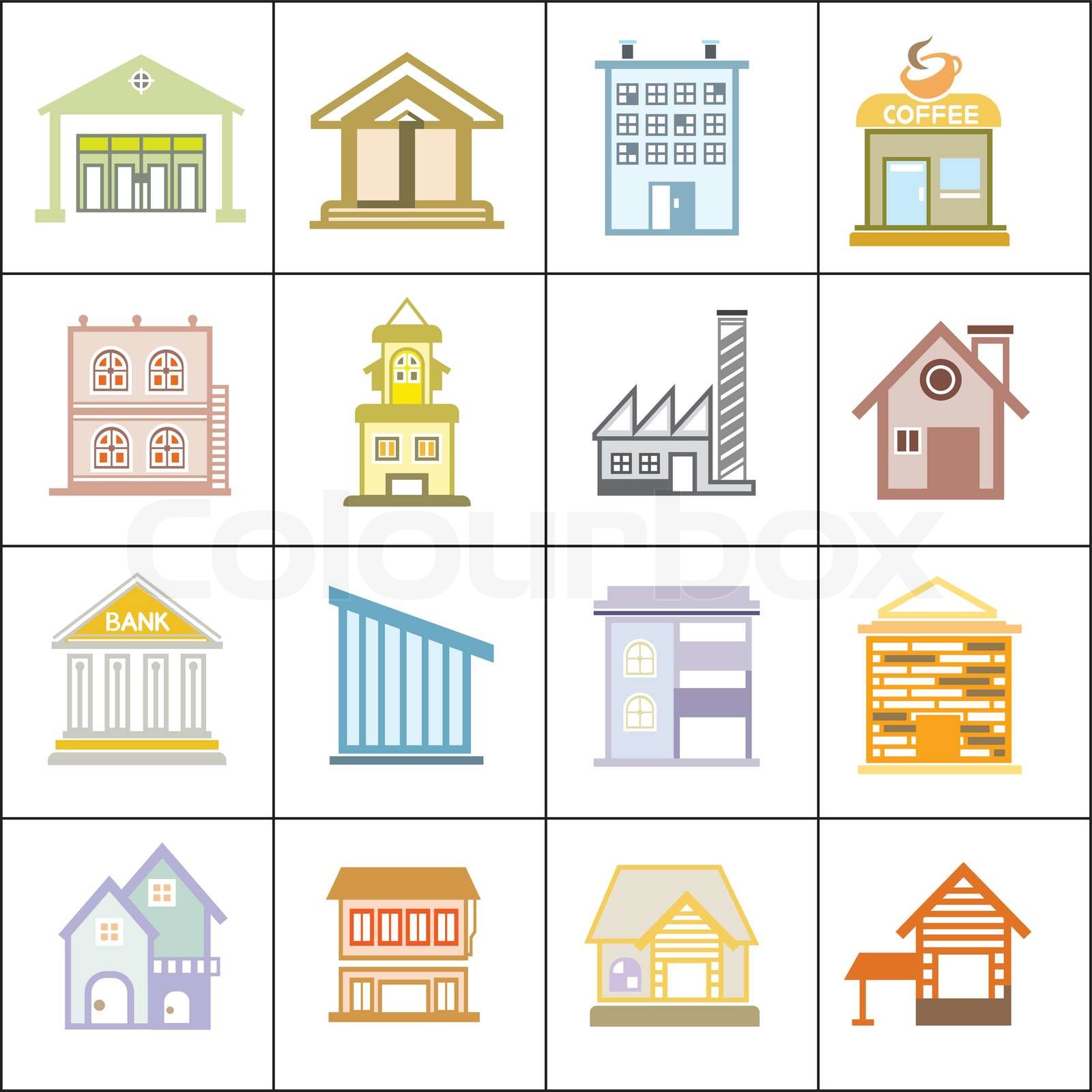 cute building icons | Stock vector | Colourbox