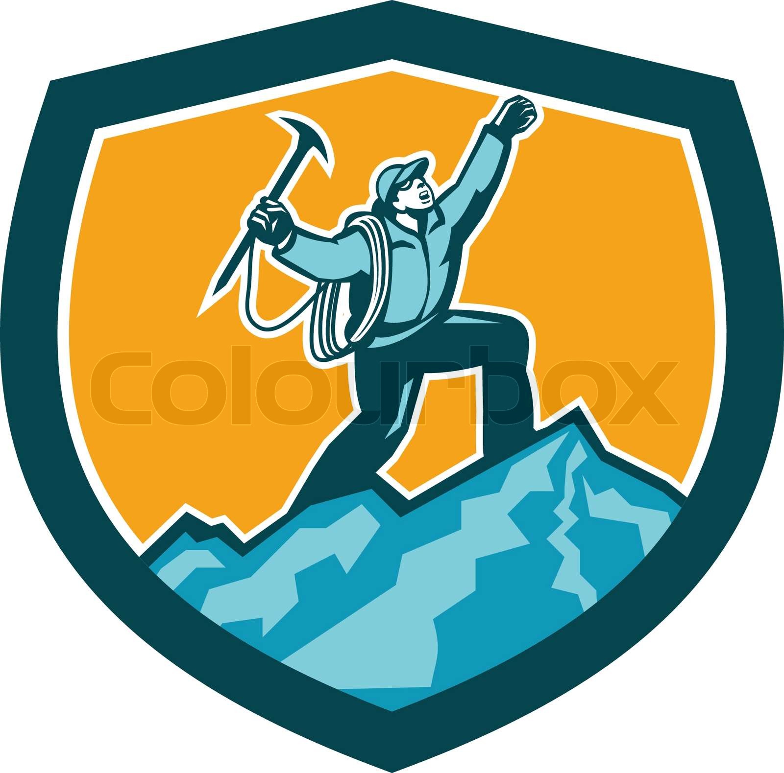 Bergsteiger erreichen Gipfel Retro Schild | Stock-Vektor | Colourbox