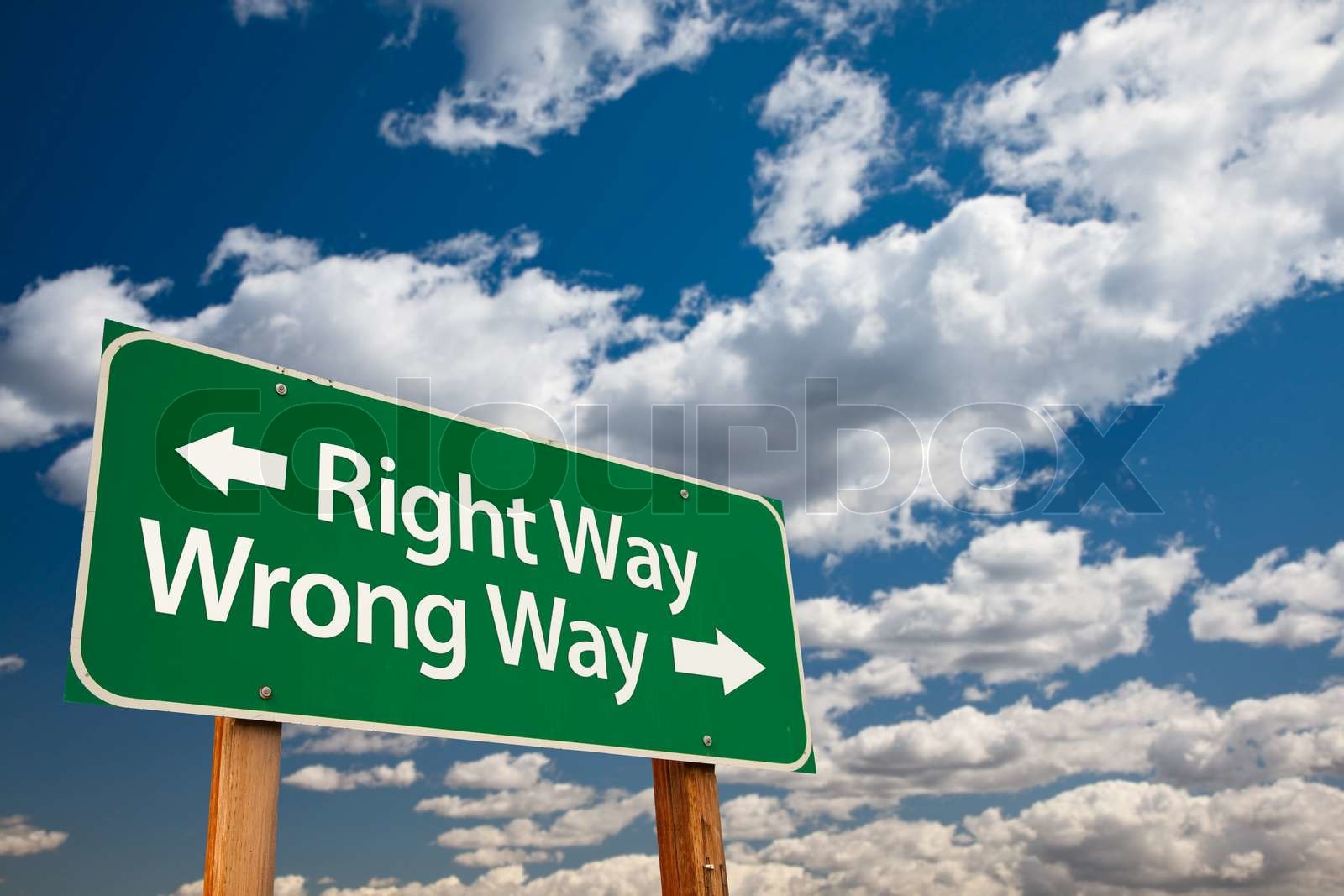 Right Way, Wrong Way Green Road Sign | Stock image | Colourbox