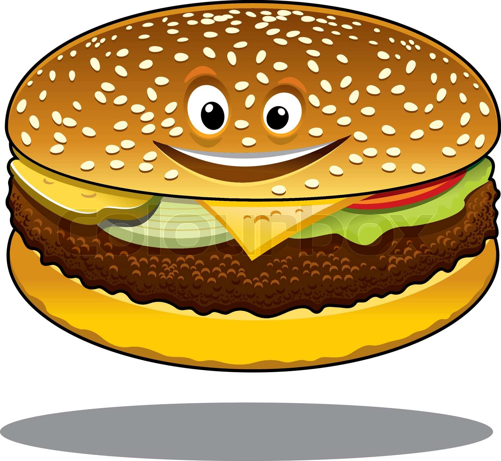 Cartoon cheeseburger with a happy smile | Stock vector | Colourbox