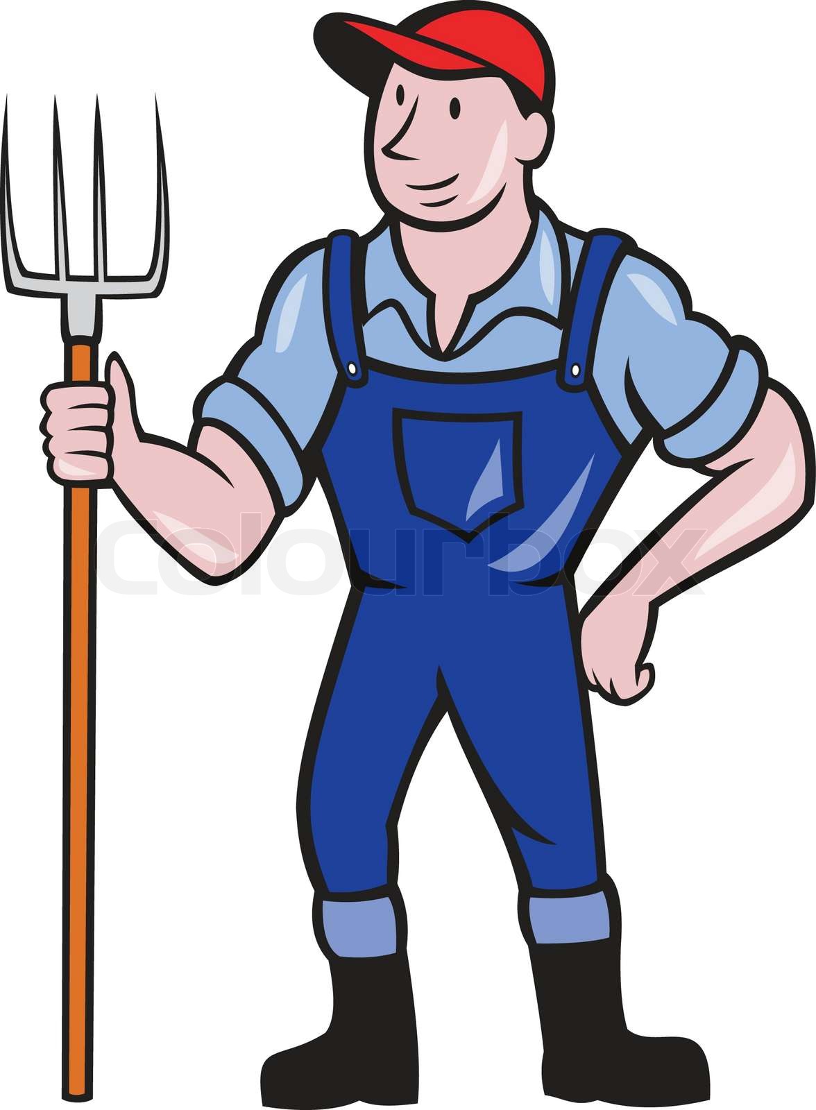 Bauer holding Mistgabel stehend Cartoon | Stock-Vektor | Colourbox