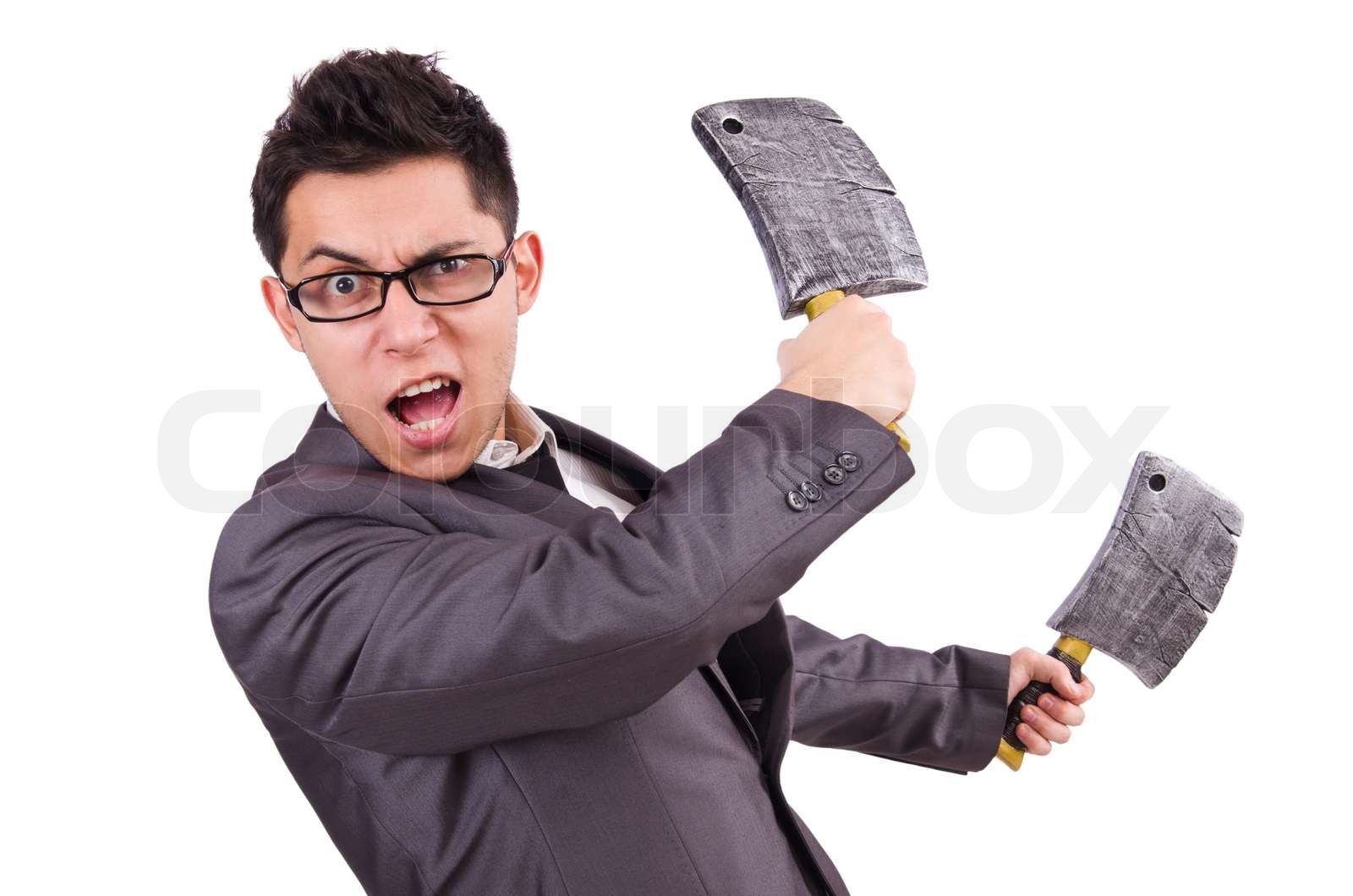 Man with axe isolated on white | Stock image | Colourbox