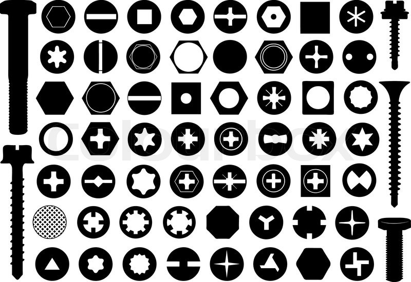 Screw heads set isolated on white | Stock vector | Colourbox