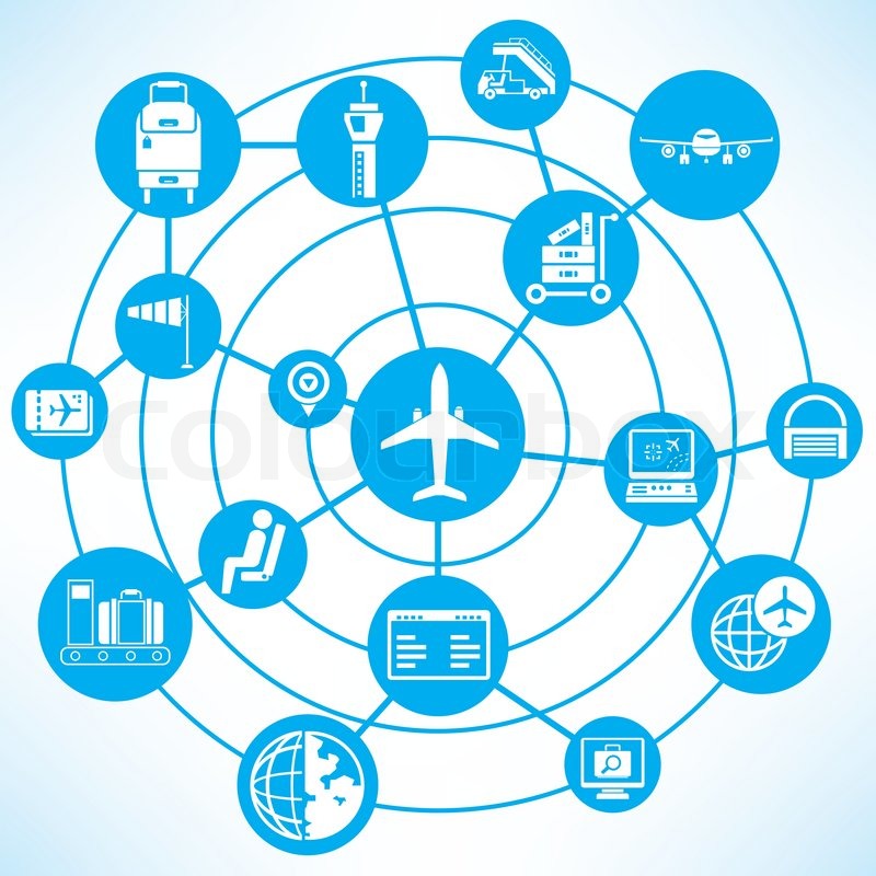 Airport, blue connecting diagram | Stock vector | Colourbox