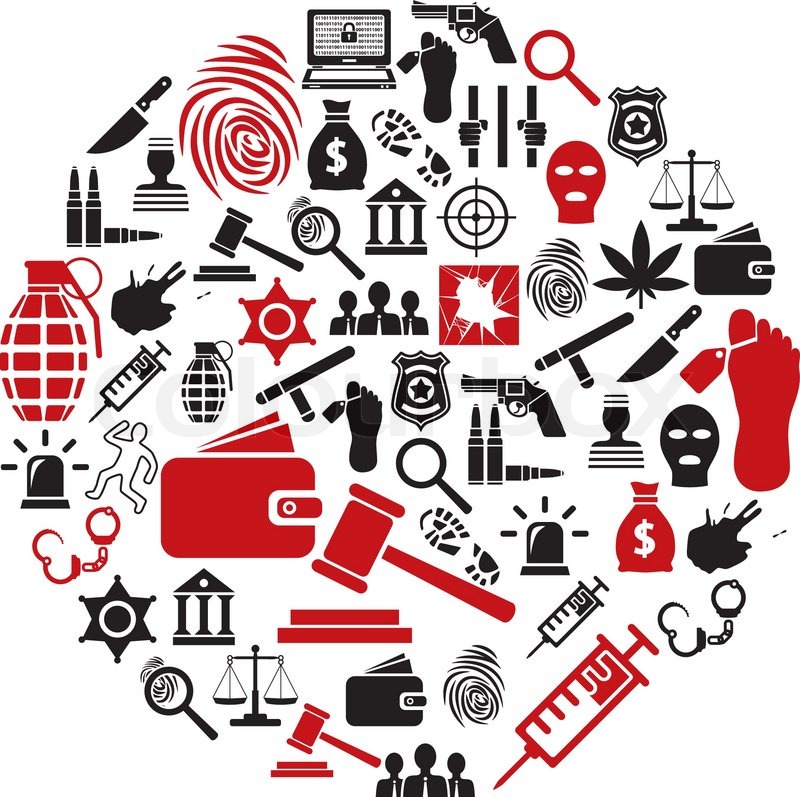 Crime and justice icons in circle | Stock vector | Colourbox