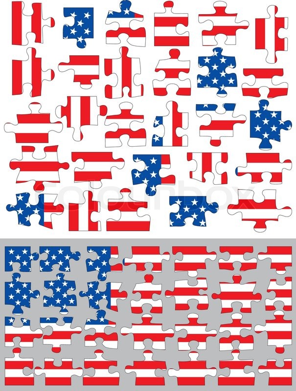 Tiled USA flag with puzzles | Stock vector | Colourbox
