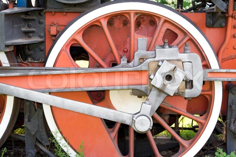Detail of wheel mechanism of old train | Stock image | Colourbox