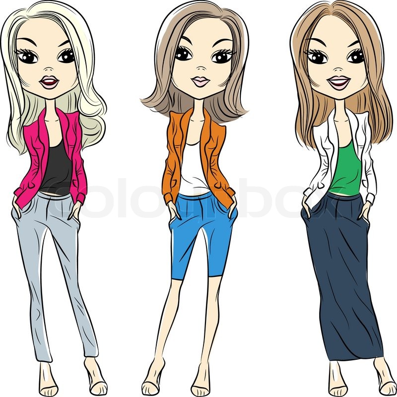 Set beautiful fashion girls top model ... | Stock vector | Colourbox
