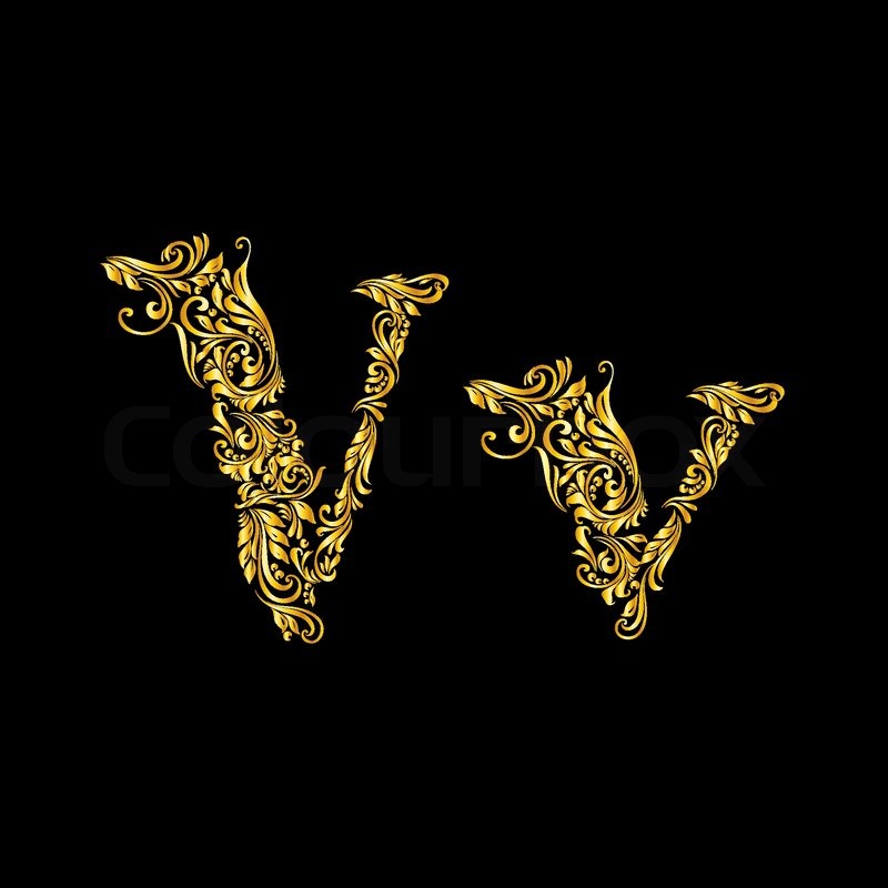Richly decorated letter 'v' in upper ... | Stock vector | Colourbox