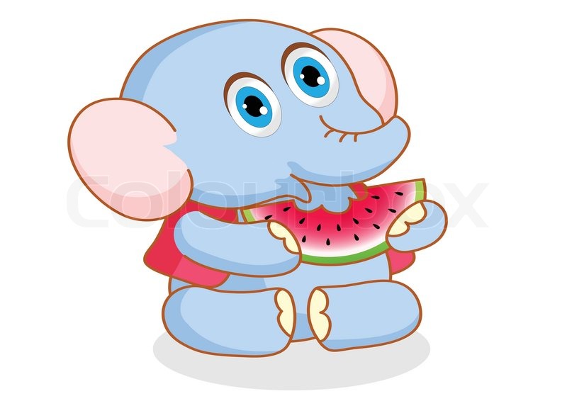 Cute cartoon elephant eating ... | Stock vector | Colourbox