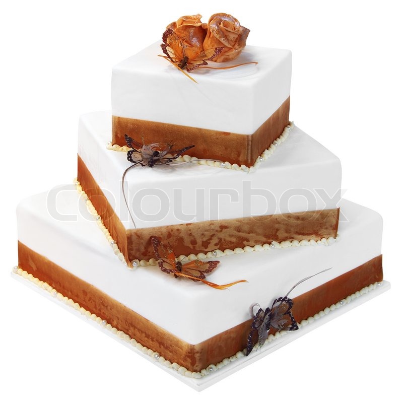 Great wedding cake of three parts, ... | Stock image | Colourbox