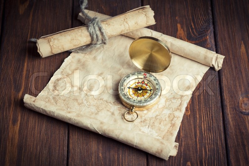 Old unrolled map, rolled map and ... | Stock image | Colourbox