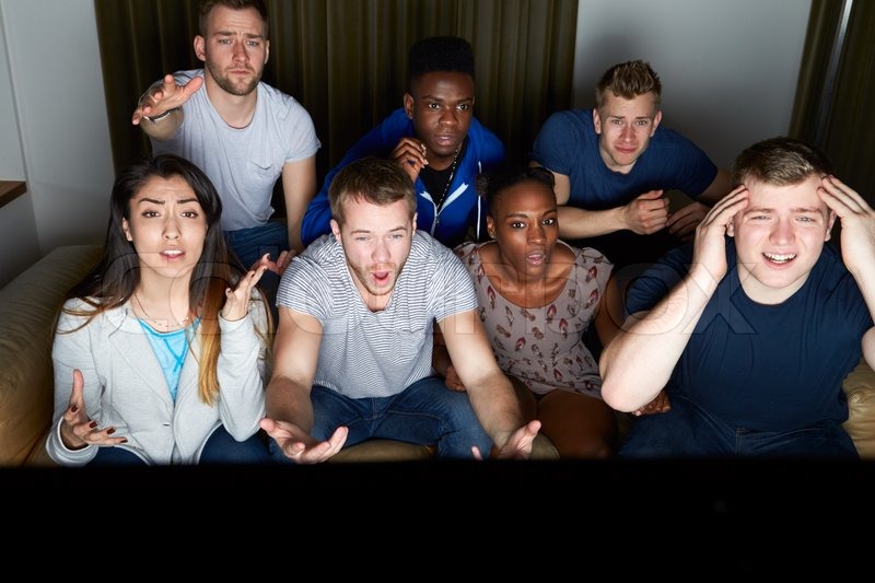 Group Of Friends Watching Television At ... | Stock image | Colourbox