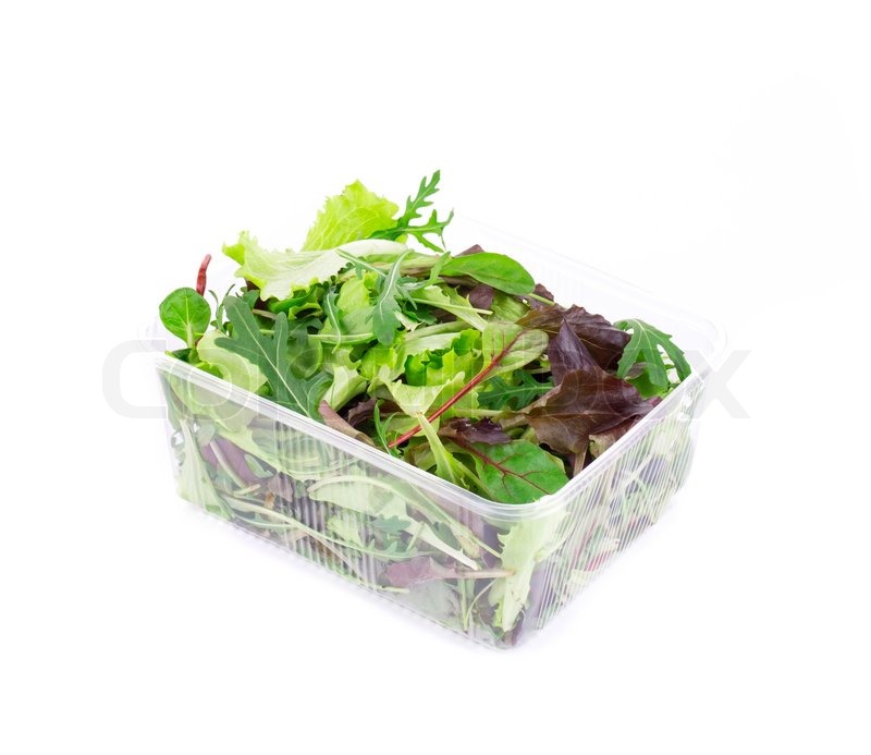 Salad mix in a box. Isolated on a white ... | Stock image | Colourbox