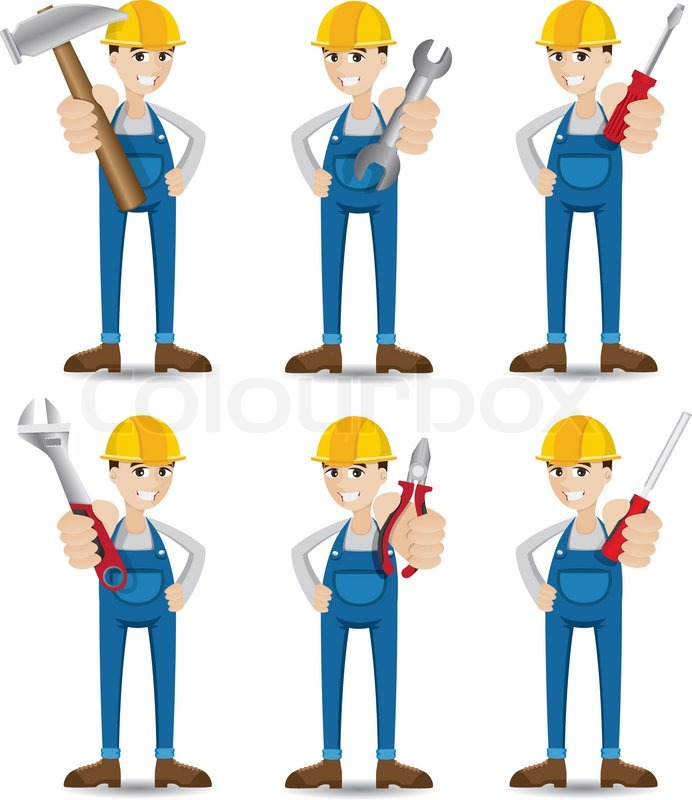 Illustration of cartoon mechanic with ... | Stock vector | Colourbox